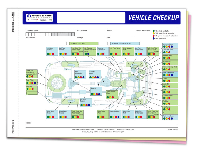 Multi Point Vehicle Inspection Forms Toyota Honda Ford GM Chrysler ...