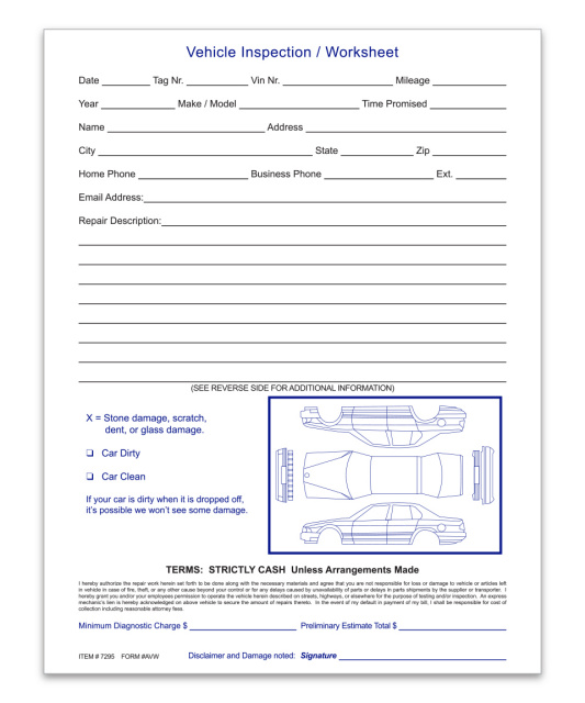 Multi Point Vehicle Inspection Forms Toyota Honda Ford GM Chrysler ...