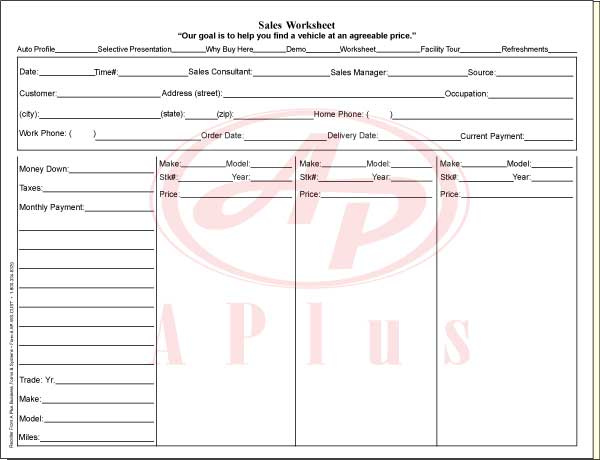 Sales Worksheets